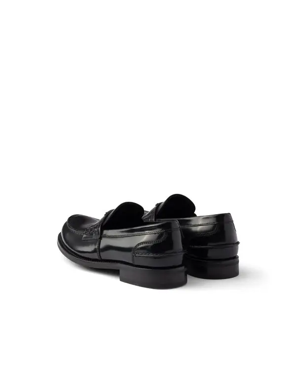 Prada Brushed Leather Loafers With Enameled Triangle Logo
