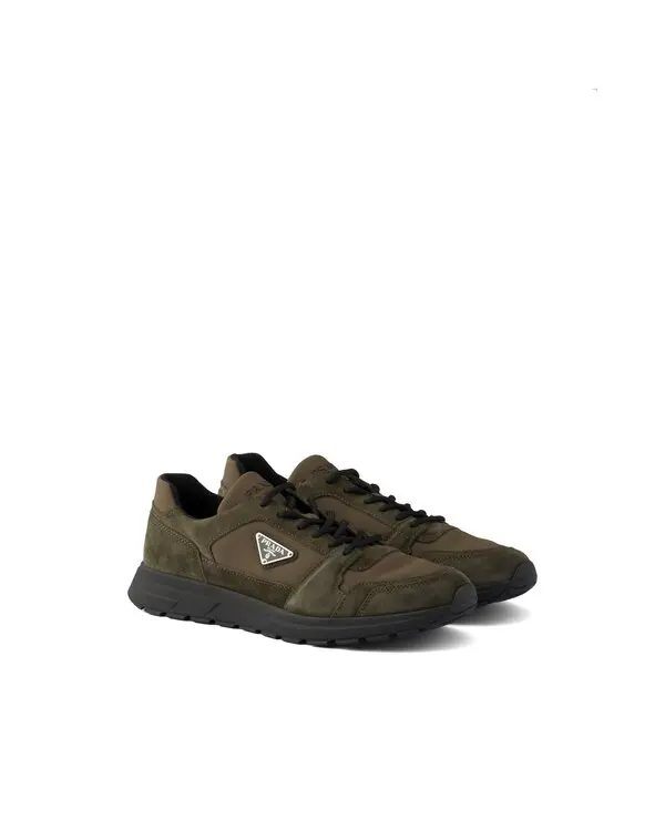 Prada Suede And Re-nylon Lace-up Sneakers
