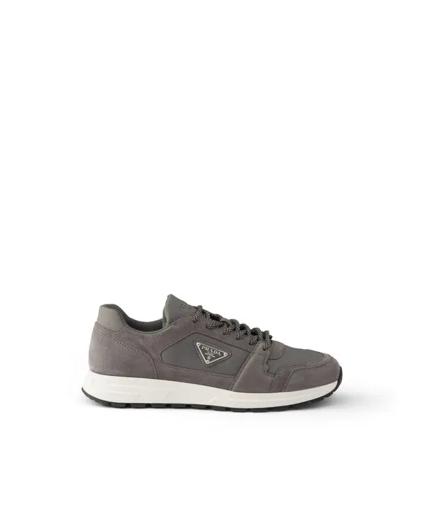 Prada Suede And Re-nylon Lace-up Sneakers
