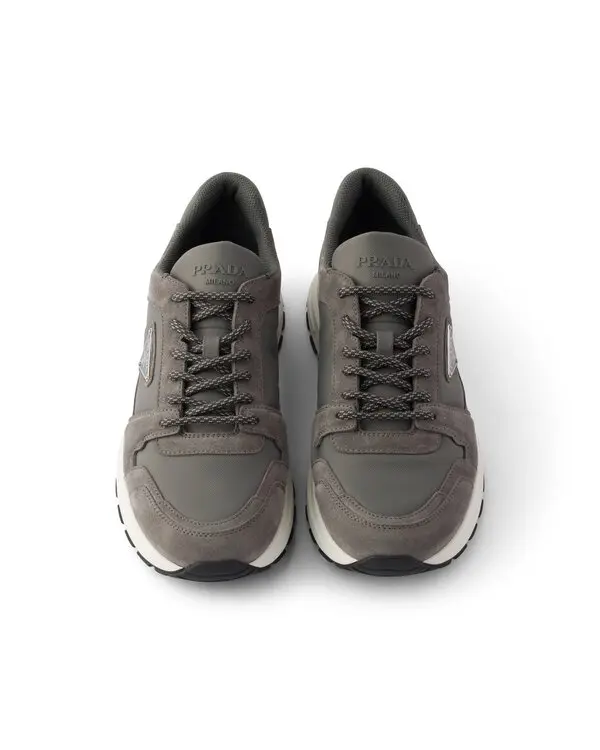 Prada Suede And Re-nylon Lace-up Sneakers