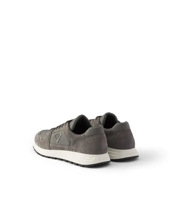 Prada Suede And Re-nylon Lace-up Sneakers