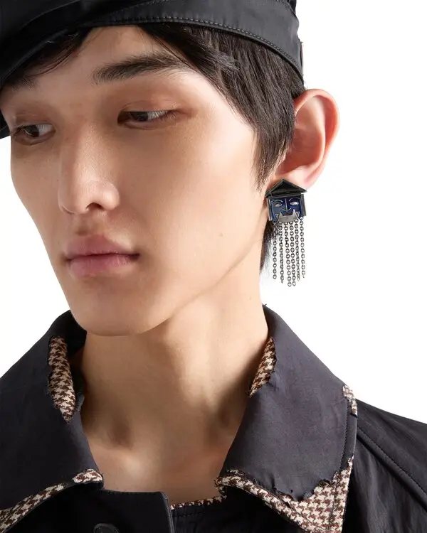 Prada Metal And Enamel Chain Drop Earring