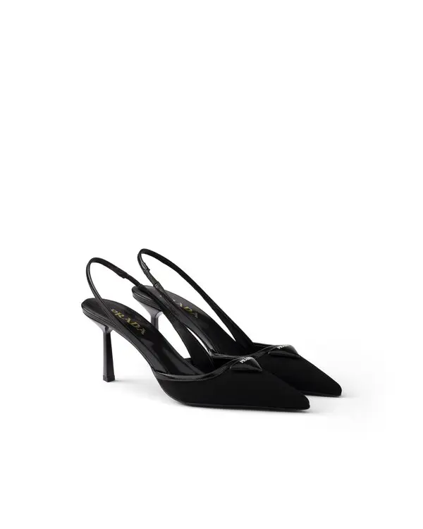 Prada Fabric Slingback Pumps With Leather Inserts