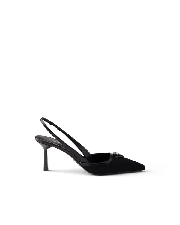 Prada Fabric Slingback Pumps With Leather Inserts