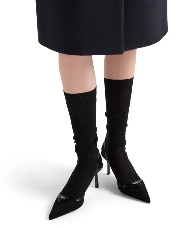 Prada Fabric Slingback Pumps With Leather Inserts