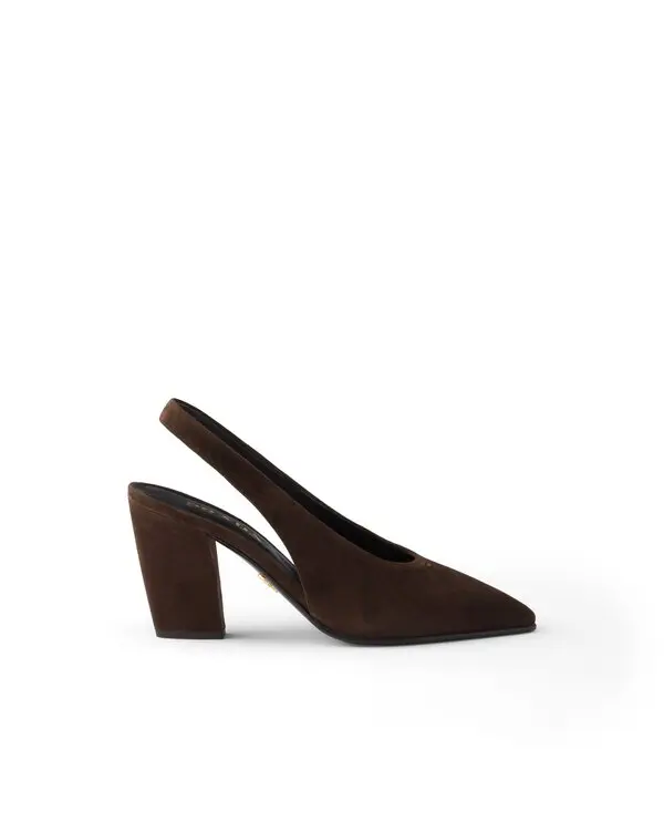 Prada Suede Leather Slingback Pumps - Brown