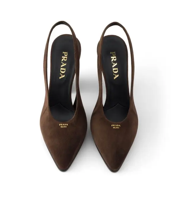 Prada Suede Leather Slingback Pumps - Brown