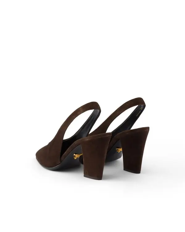 Prada Suede Leather Slingback Pumps - Brown