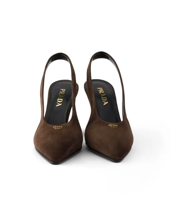 Prada Suede Leather Slingback Pumps - Brown