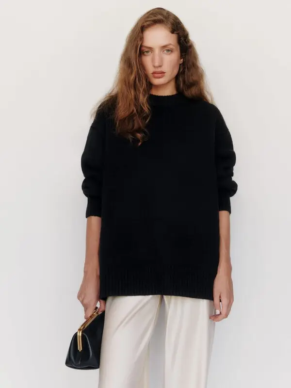 REFORMATION Jo Regenerative Wool Oversized Crew Sweater - Black