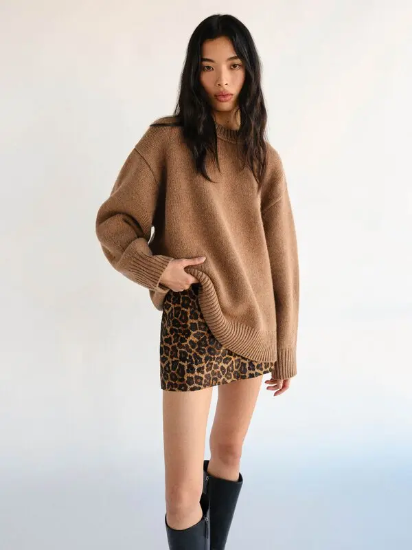 REFORMATION Jo Regenerative Wool Oversized Crew Sweater - Natural