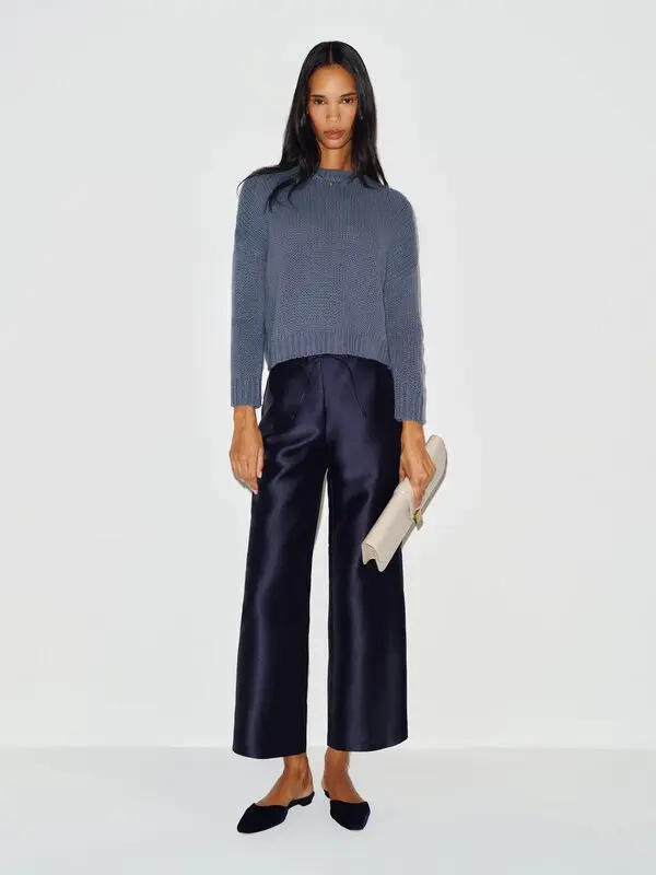 REFORMATION Cleo Cashmere Cropped Crew Sweater - Grey