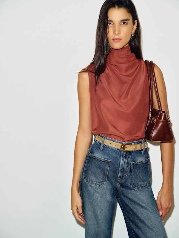 REFORMATION Bobbi Silk Top - Pink