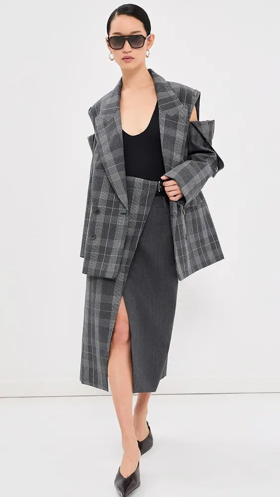 Tibi Papery Wool Easy Plaid Blazer - Grey Multi
