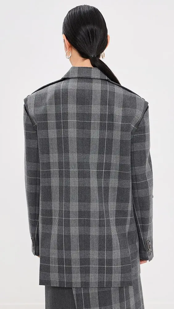 Tibi Papery Wool Easy Plaid Blazer