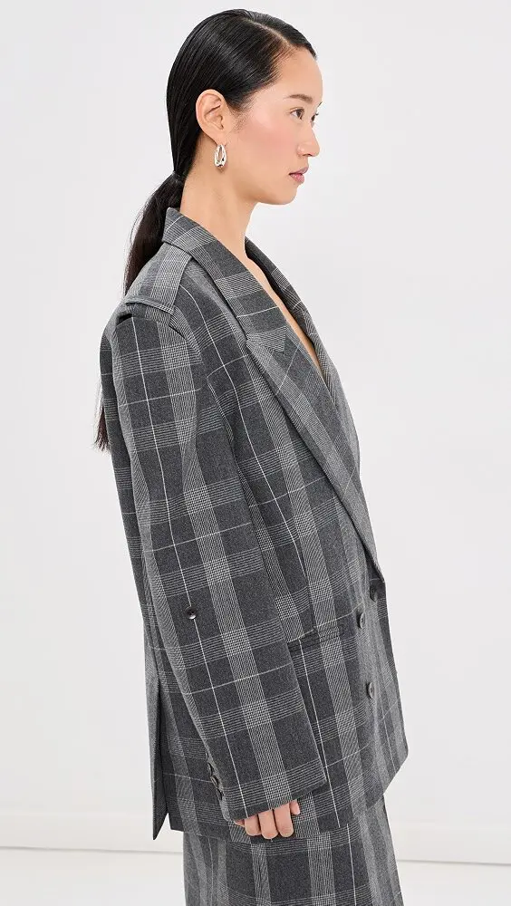 Tibi Papery Wool Easy Plaid Blazer