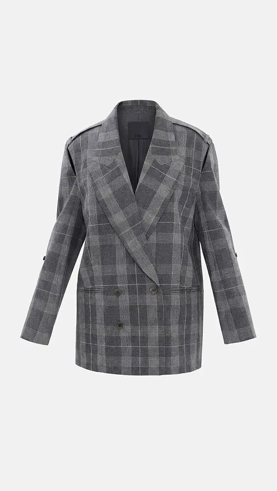 Tibi Papery Wool Easy Plaid Blazer
