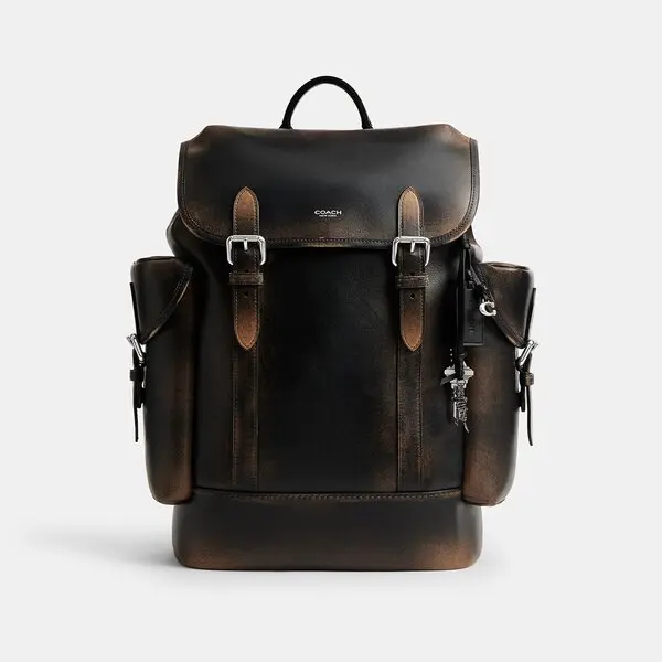 COACH Hitch Backpack In Loved Leather - Black/light Tan