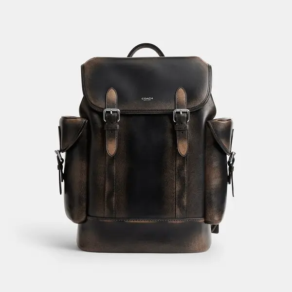 COACH Hitch Leather Backpack - Black/light Tan