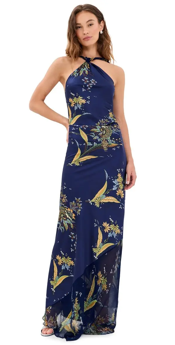 Staud Charli Silk Dress - Tapestry Midnight