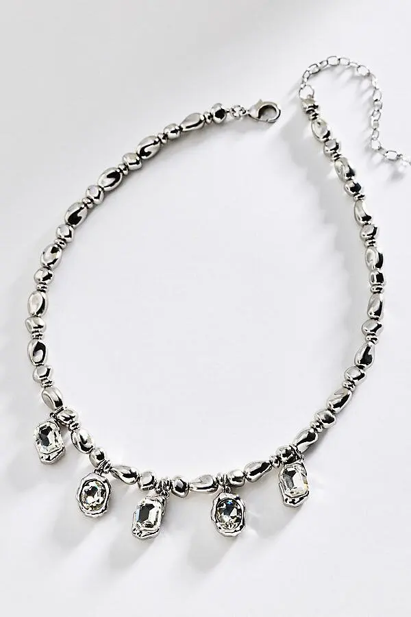 Anthropologie Organic Crystal Drop Necklace - Silver