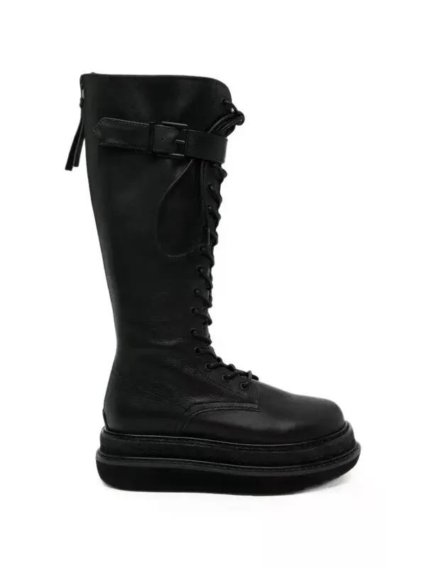 Yohji Yamamoto Oil-leather Buckled Platform Boots