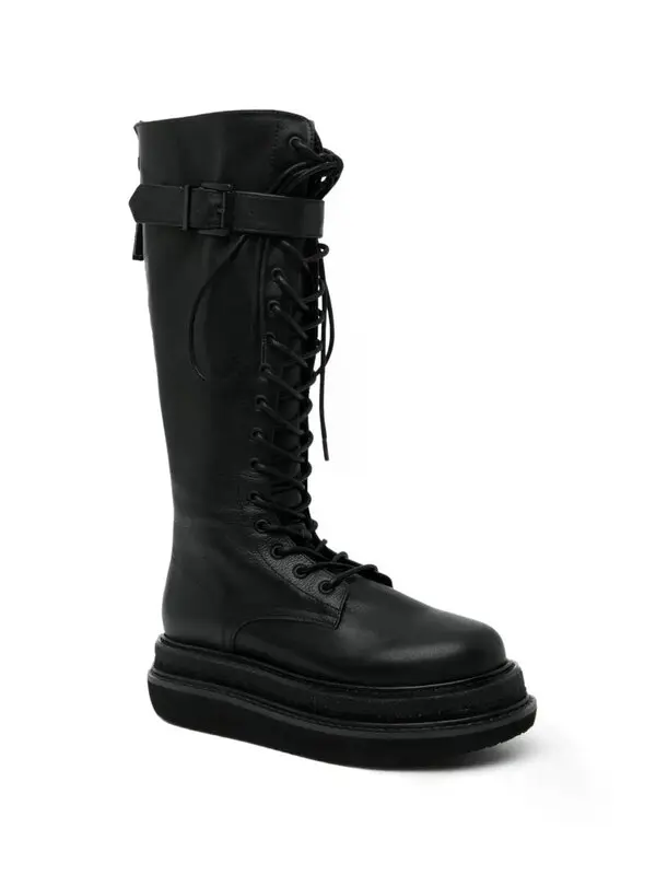 Yohji Yamamoto Oil-leather Buckled Platform Boots