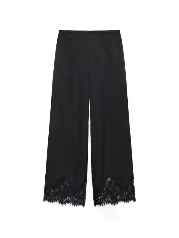 REFORMATION Carolina Lace-trim Silk Trousers - Black