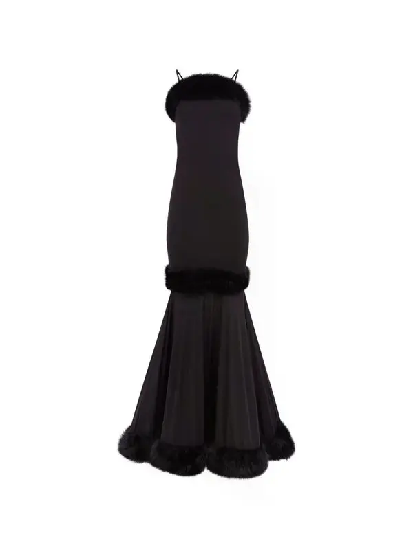 Nina Ricci Faux-fur Trim Maxi Dress - Black
