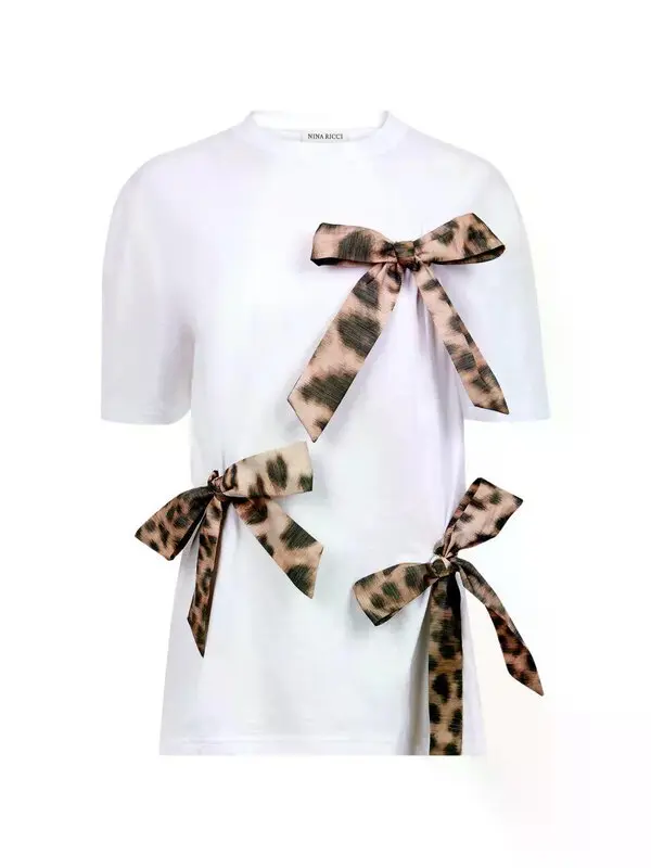 Nina Ricci Leopard-print Bow-detail T-shirt - White