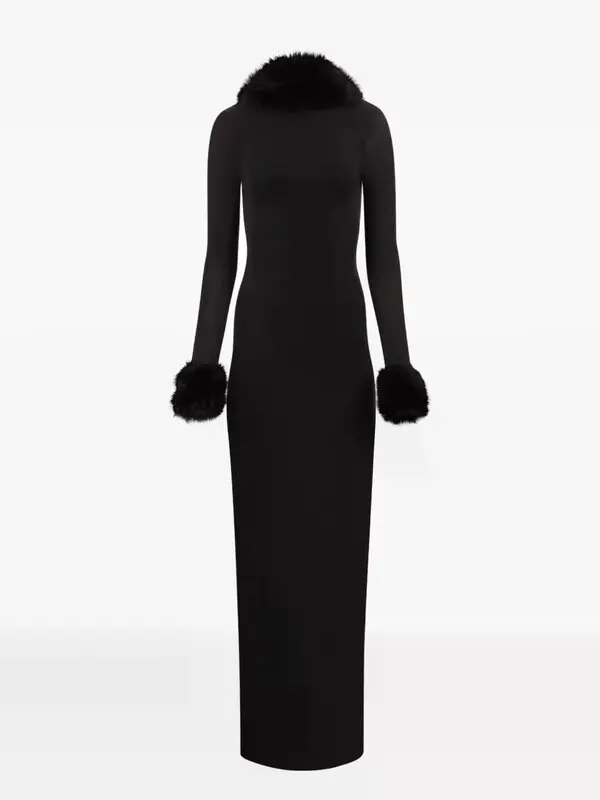 Nina Ricci Faux-fur Open-back Maxi Dress - Black