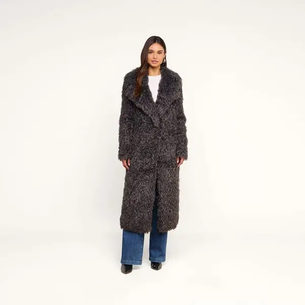 L'Agence Lizbeth Faux Fur Longline Jacket - Grey Olive