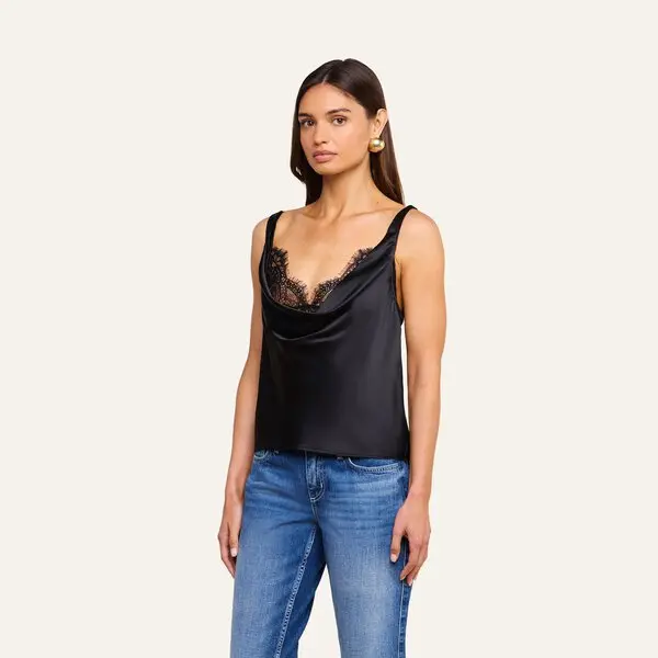 L'Agence Evadne Silk Lace Camisole - Black