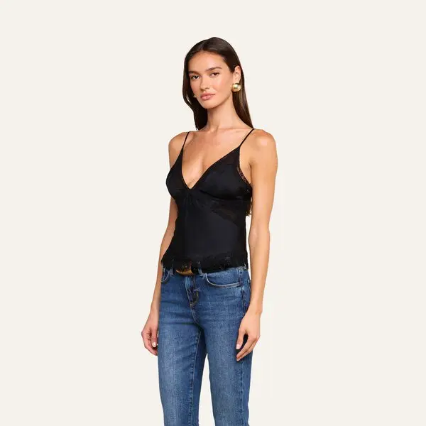 L'Agence Elka Satin Lace Camisole - Black