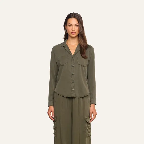 L'Agence Isla Featherweight Twill Shirt - Kalamata