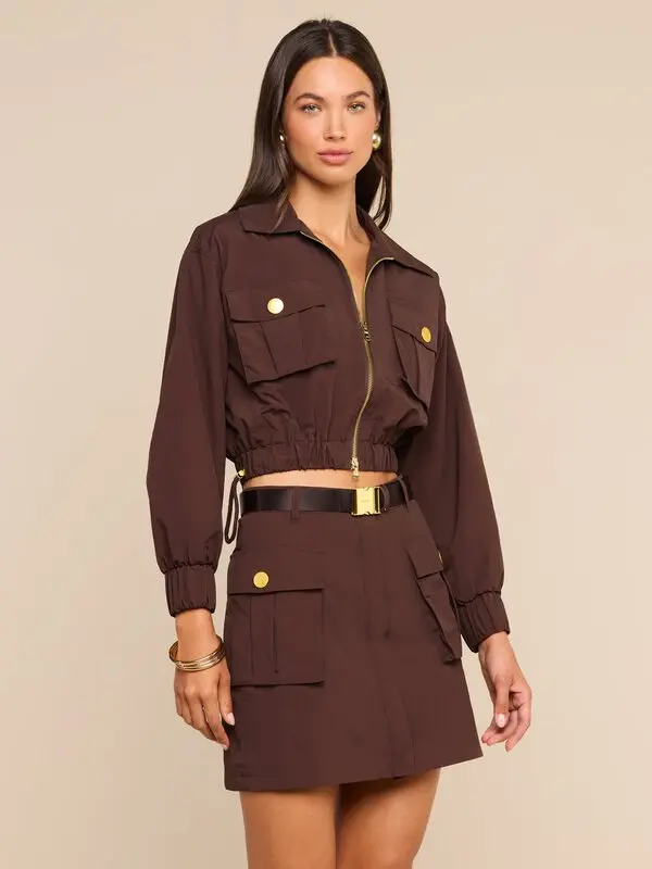 L'Agence Kade Cropped Windbreaker With Gold Button Details