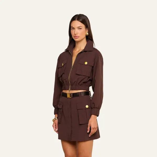 L'Agence Kade Cropped Windbreaker With Gold Button Details