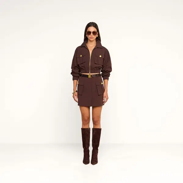 L'Agence Kade Cropped Windbreaker With Gold Button Details