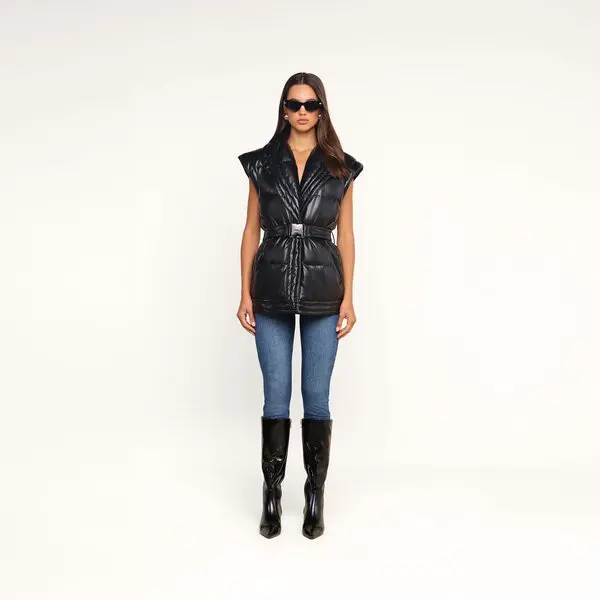 L'Agence Ignis Puffer Vest With Shawl Collar And Belt