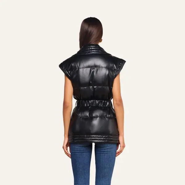L'Agence Ignis Puffer Vest With Shawl Collar And Belt