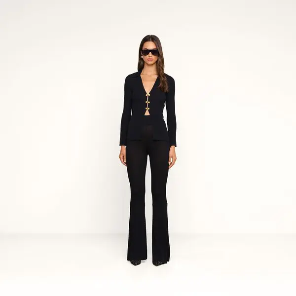 L'Agence Kaye Ribbed Knit Cardigan With Gold Buttons