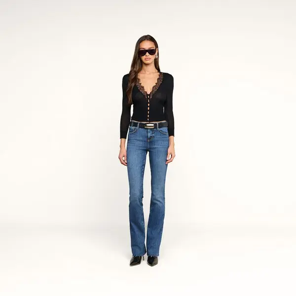 L'AGENCE Eluna Lace Inset Cardigan Top - Black