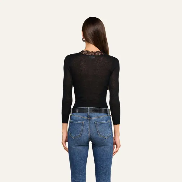 L'AGENCE Eluna Lace Inset Cardigan Top - Black