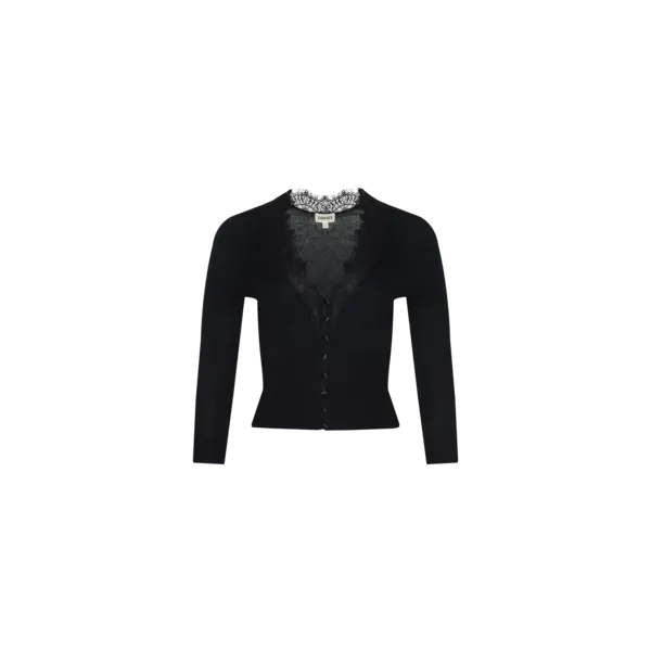 L'AGENCE Eluna Lace Inset Cardigan Top - Black