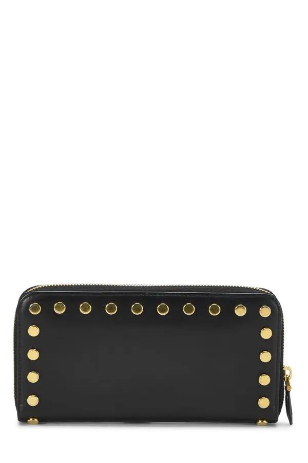 Prada Calfskin Studded Zip Around Wallet