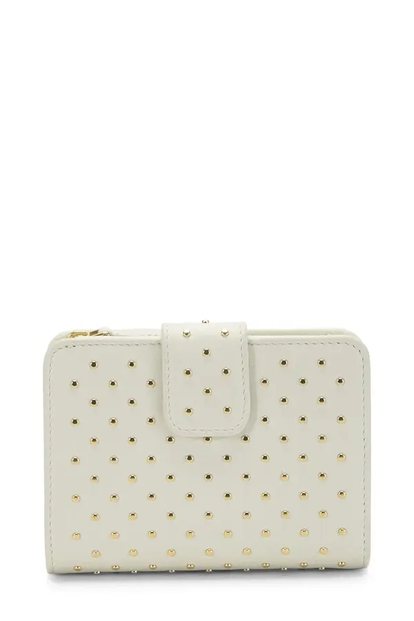 Prada Calfskin Studded Zip Around Compact Wallet