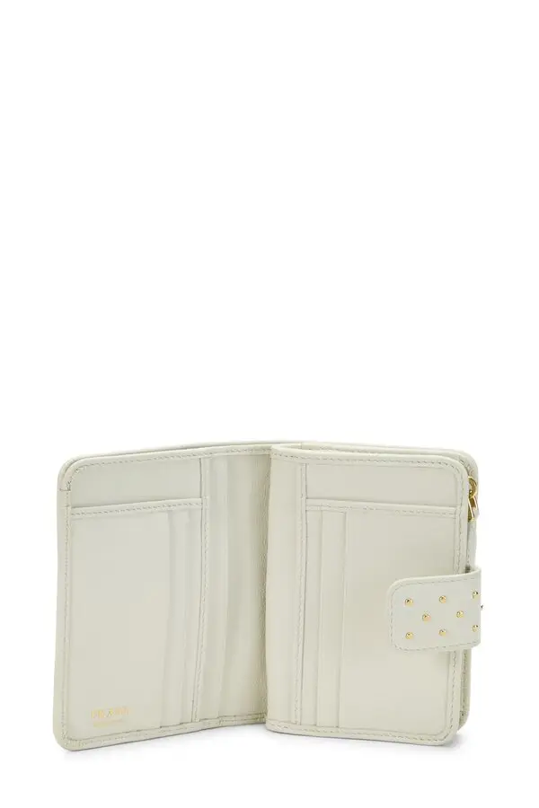 Prada Calfskin Studded Zip Around Compact Wallet