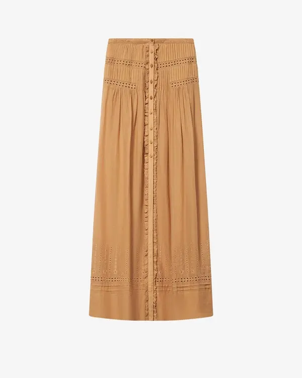 ETOILE Lorraine Cotton Voile Skirt With Floral Embroidery - Caramel