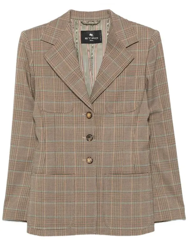 Etro Single-breasted Check Pattern Wool Blend Jacket