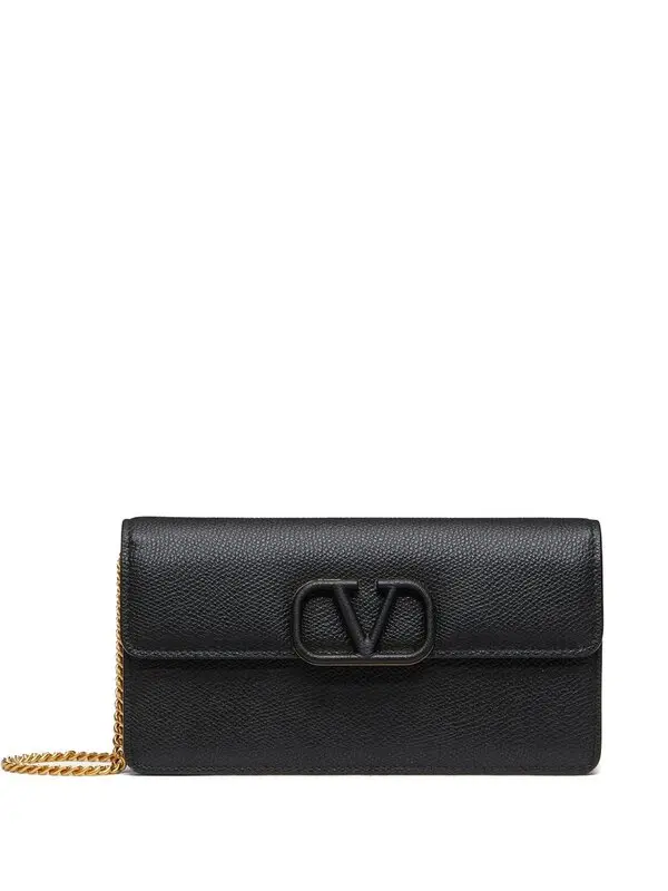 Valentino Garavani Wallet With Chain "vlogo Signature" In Burgundy Cal - Black